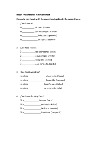 Hacer Worksheet