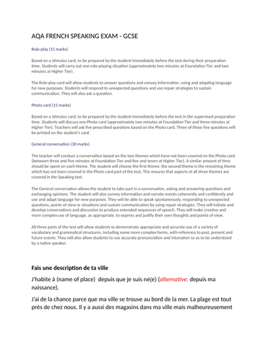 Revise GCSE French - suggested questions and answers SPEAKING EXAM ...