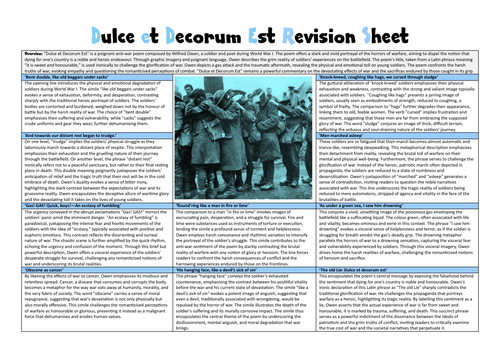 Dulce et Decorum Est Revision Sheet | Teaching Resources