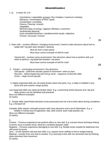 AQA A Level PE - Skill Acquisition Skill and Skill Transfer | Teaching ...