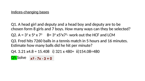 indices -changing bases | Teaching Resources
