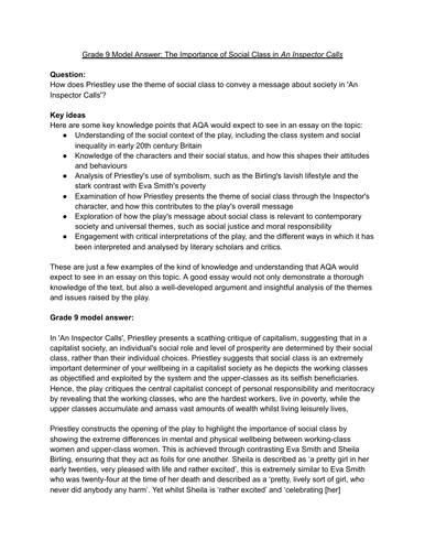 Grade 9 Model Answer and Analysis of The Importance of Social Class in ... Grade 9 Model Answer and Analysis of The Importance of Social Class in ...