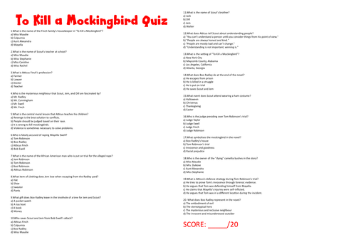To Kill a Mockingbird Quiz | Teaching Resources