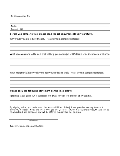 PSHE English Y5 Classroom Jobs Application Lesson | Teaching Resources