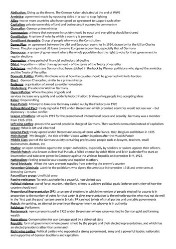 Weimar Germany key words | Teaching Resources