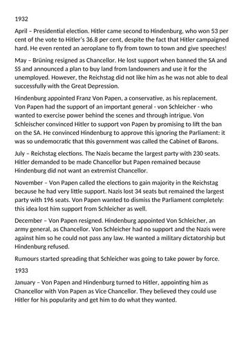 Nazi Germany - Hitler raise to Chancellorship | Teaching Resources