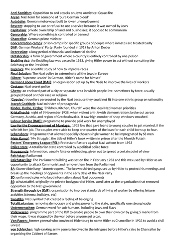 Nazi Germany Key words | Teaching Resources