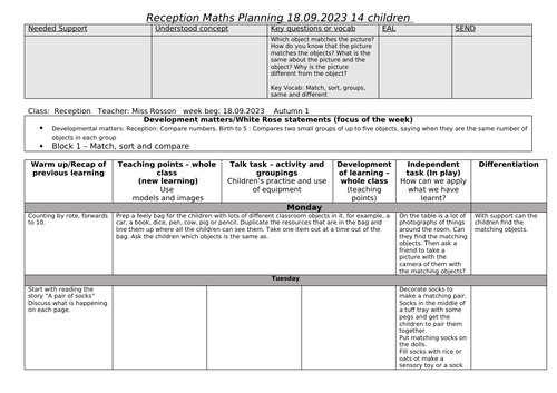 Autumn Maths Reception Planning EYFS Week 3 | Teaching Resources
