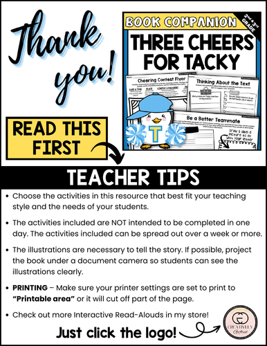 Three Cheers For Tacky Interactive Read-Aloud Book Companion Activities ...