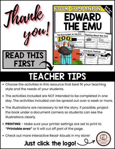 Edward the Emu Interactive Read-Aloud Book Companion Activities for IRA ...