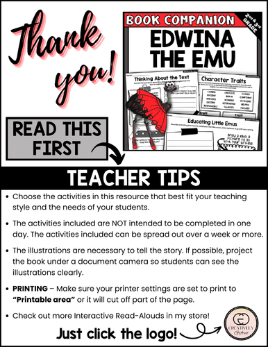 Edwina the Emu Interactive Read-Aloud Book Companion Activities for IRA ...