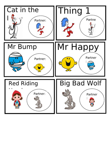 Partner Cards - Book Characters | Teaching Resources