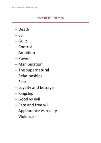 MACBETH: THEMES | Teaching Resources