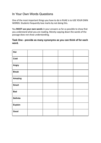 N5/Higher In Your Own Words Practice | Teaching Resources