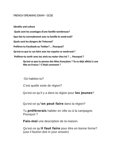 GCSE French speaking exam preparation; example questions and answers ...