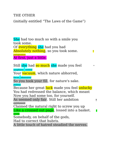 Teaching Resource "The Other" by Ted Hughes English Literature Poetry ...