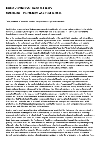 Shakespeare timed example essay, Drama and Poetry, English Literature A ... Shakespeare timed example essay, Drama and Poetry, English Literature A ...