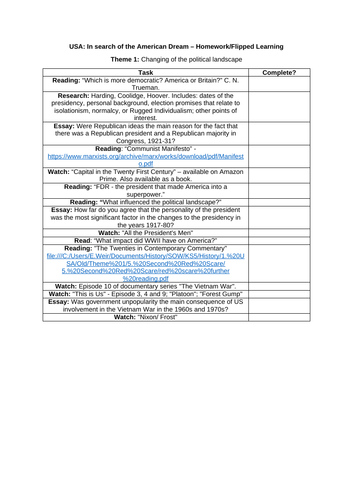In search of the America Dream Theme 1: Flipped Learning/ Homework ...