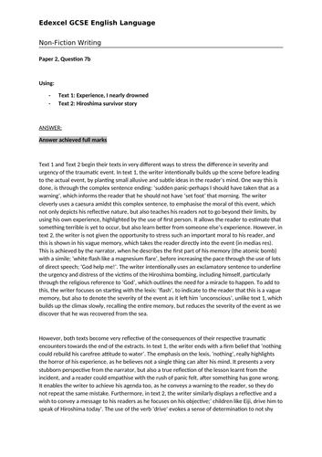 Edexcel GCSE English Language- Paper 2, Question 7b- Example Answer ...