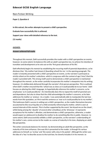 Edexcel GCSE English Language- Paper 2, Question 6- Example Answer #1 ...