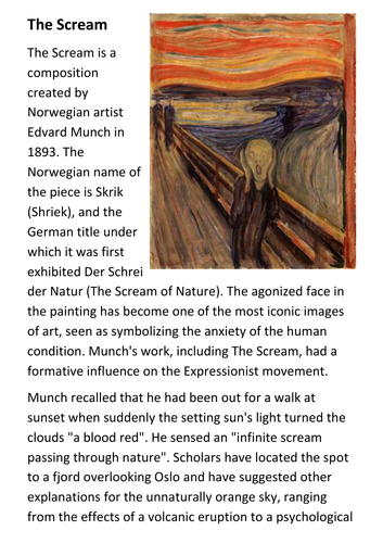 The Scream Handout | Teaching Resources