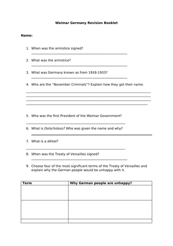 Weimar Germany Booklet | Teaching Resources