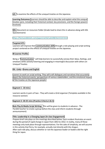 MYP -History (Japan before Meiji Lesson Plan) | Teaching Resources