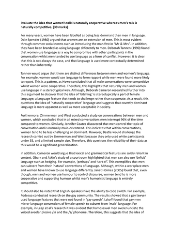 A A Level English Language Gender Example Essay Teaching Resources