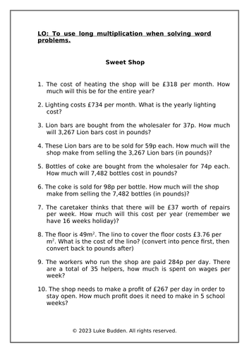 KS2 Long Multiplication Word Problems Worksheet | Teaching Resources KS2 Long Multiplication Word Problems Worksheet | Teaching Resources