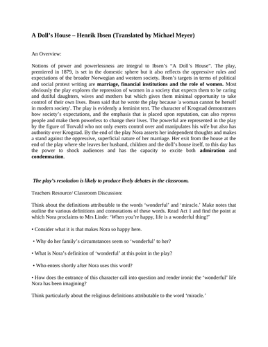 Ibsen's "The Doll's House" A Level English Literature : bank of essay ...