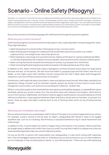 Safeguarding Scenario Online Safety Misogyny Teaching Resources