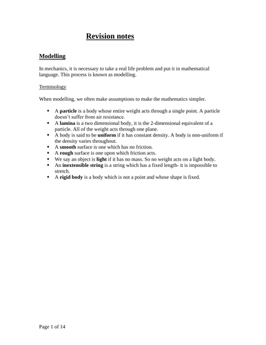 A Level Maths - Mechanics - Revision Notes | Teaching Resources
