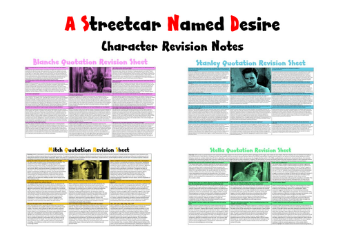 A Streetcar Named Desire: Character Revision Sheets | Teaching Resources