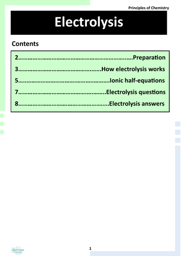 Electrolysis Revision Booklet | Teaching Resources Electrolysis Revision Booklet | Teaching Resources