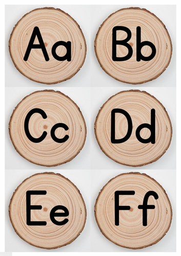 Upper and lowercase alphabet on log slices | Teaching Resources