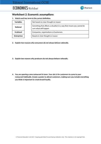 IGCSE Economic assumptions and link to different economic systems ...