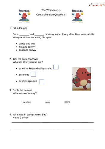 The Worrysaurus - Comprehension | Teaching Resources