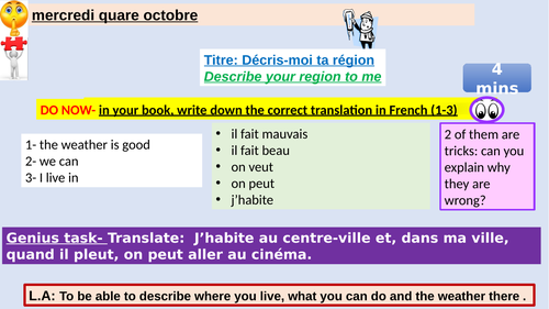 Theme 2 French_Ma région + superlatives | Teaching Resources