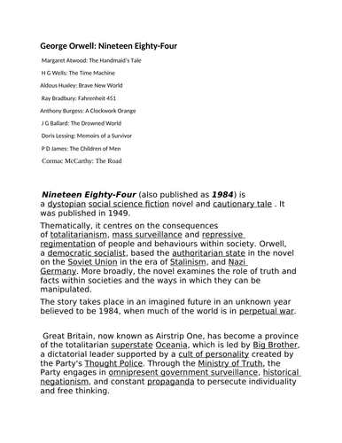 OCR ENGLISH LITERATURE TEACHING AID GEORGE ORWELL'S NINETEEN EIGHTY ...