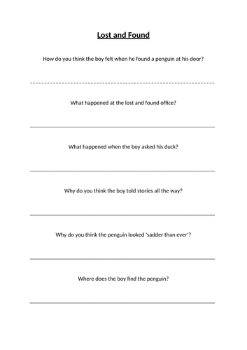 Lost and Found Comprehension | Teaching Resources