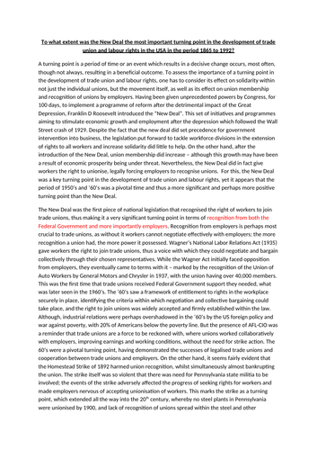 New Deal turning point question (trade union rights): example essay ...