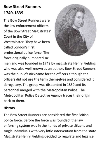 Bow Street Runners Handout | Teaching Resources