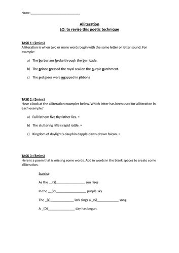 Alliteration - Cover lesson | Teaching Resources