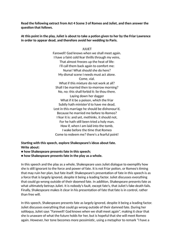 Romeo and Juliet Grade 9 Essay Exemplar GCSE English Literature ...