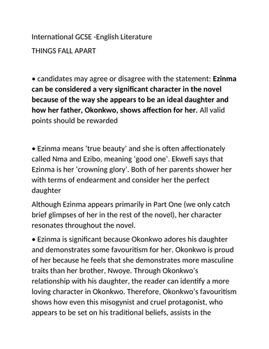The character of Ezinma in Things Fall Apart iGCSE English Literature ...
