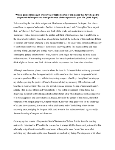 Personal Essay - 2019 Higher Level Leaving Certificate | Teaching Resources