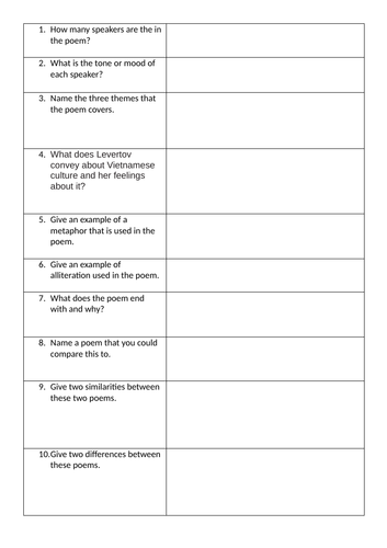 Bitesize poetry revision questions | Teaching Resources