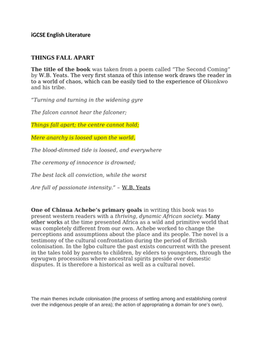Teachers Resource "Things Fall Apart" examination questions with some ...