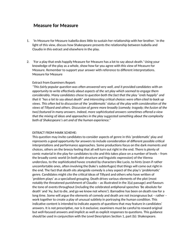 A level English Literature exam question on "Measure for Measure ...