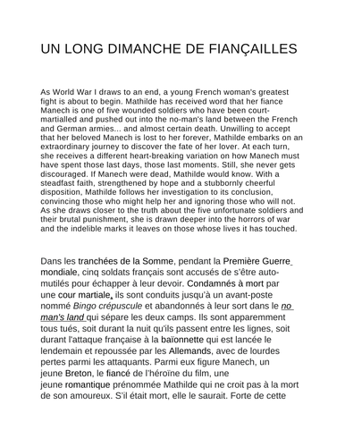 Un long dimanche de fiançailles French A level Revision Notes ...
